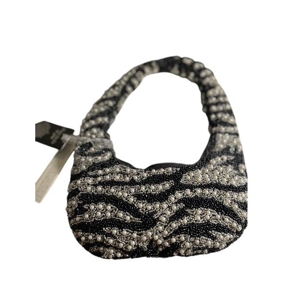 Bags | Viral Beaded Zebra Hobo Bag Evening Bag Black Silver Pearl Made ...